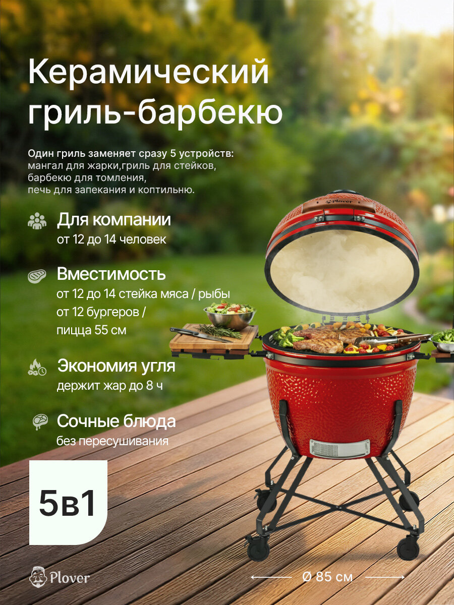 Керамический гриль барбекю SE-26 (красный), 66 см / 26 дюймов, Plover
