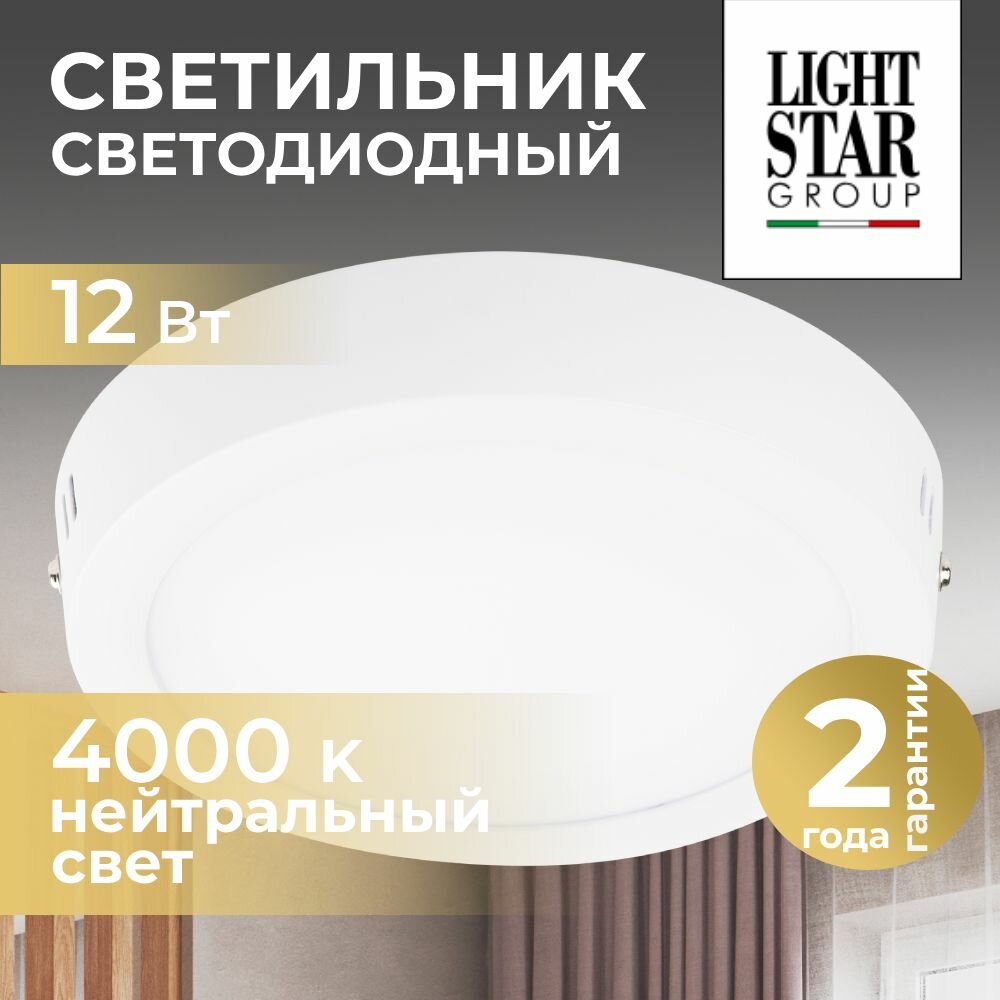 Светильник потолочный светодиодный накладной Lightstar ZOCCO 323124, 4000K, 12W, круглый белый
