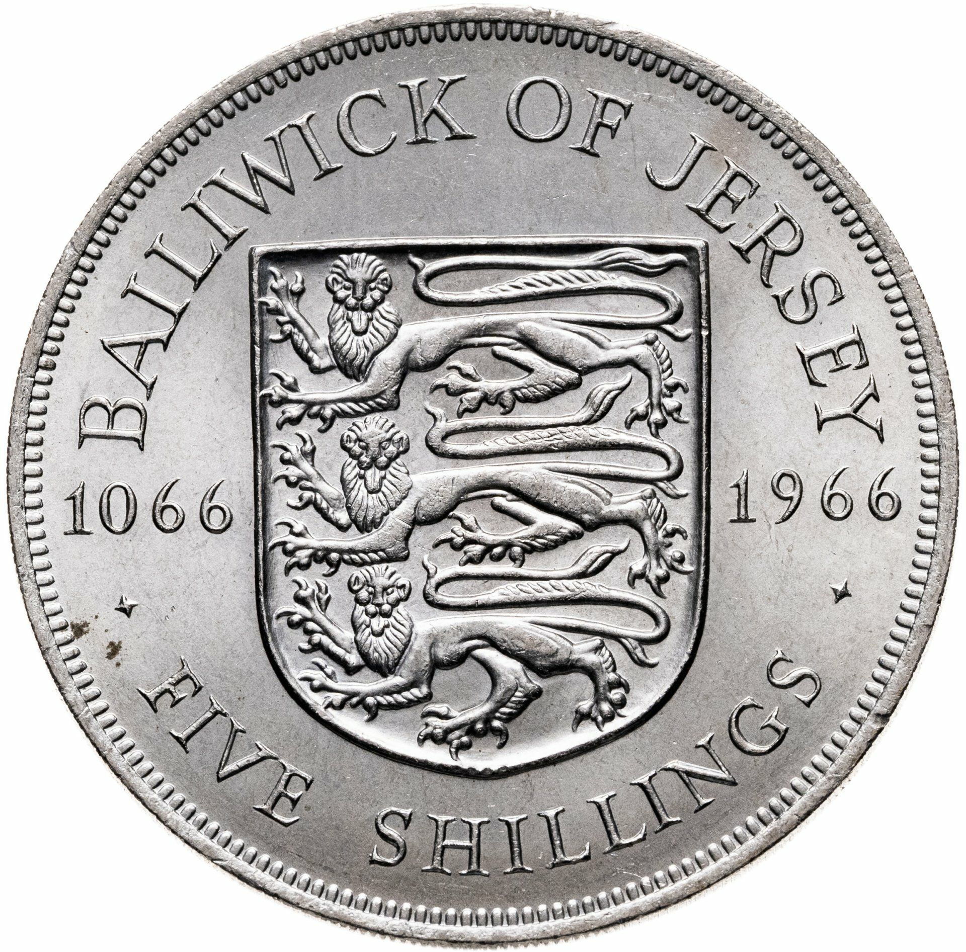 Джерси 5 шиллингов shillings 1966 "900 лет битве при Гастингсе", Мельхиор медь-никель, в сохранности UNC
