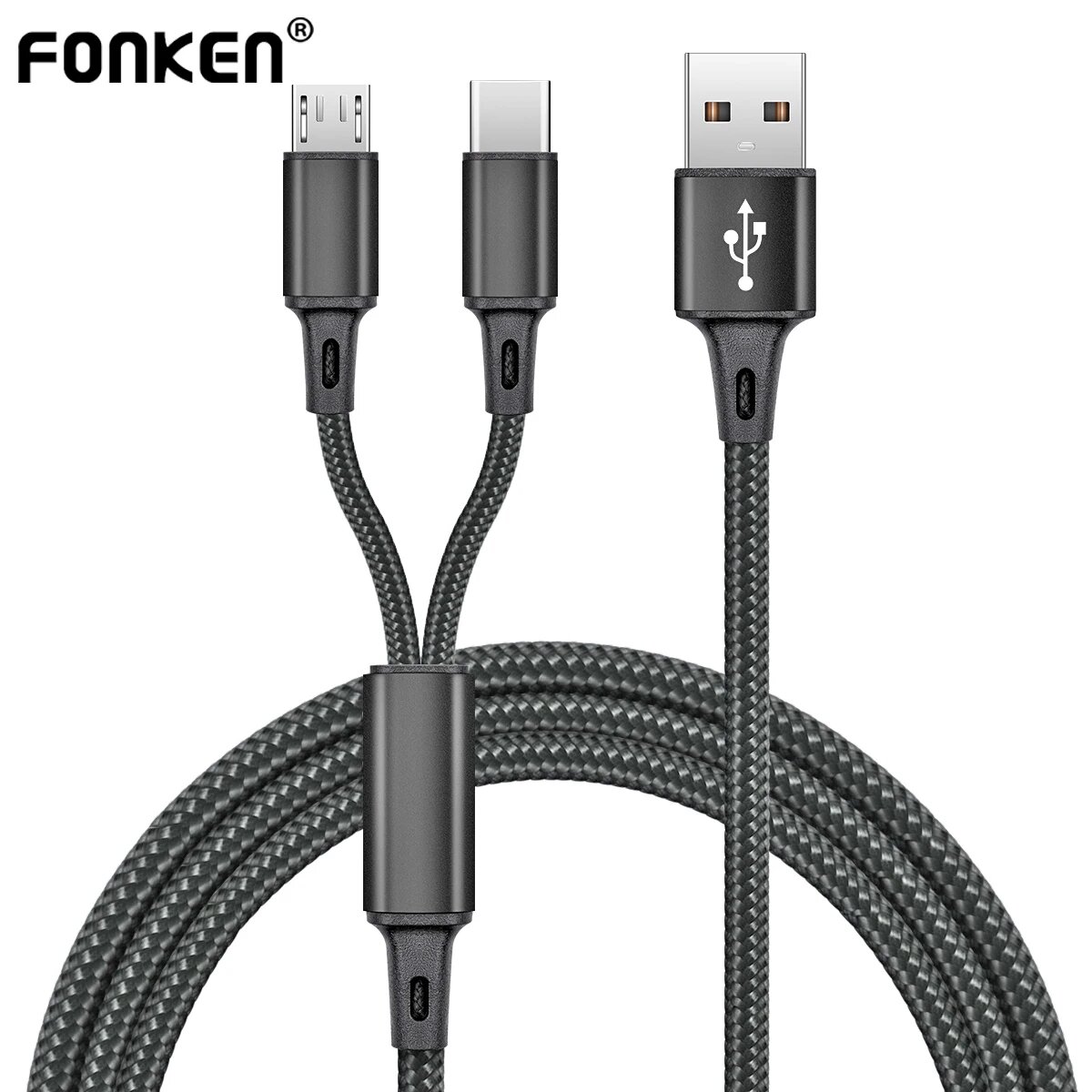 Кабель 3в1 USB Type-C, Micro USB, USB, красный