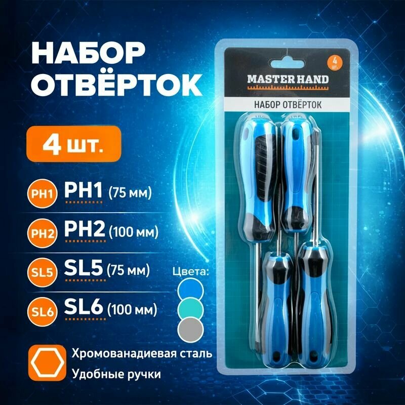Набор отверток 4 шт. для дома, гаража и мастерской, стальные наконечники и удобные ручки