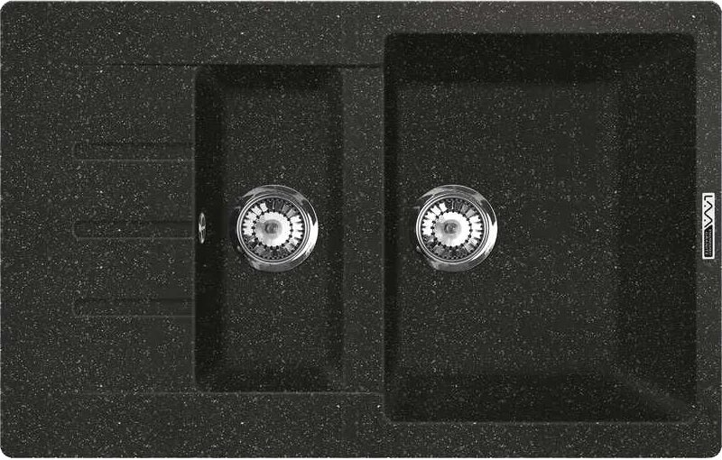 Мойка кухонная Lava D2. BAS кварцевая, 77x49, прямоугольная, черная, матовая, мойка для кухни, с крылом, с сифоном, со сливом-переливом