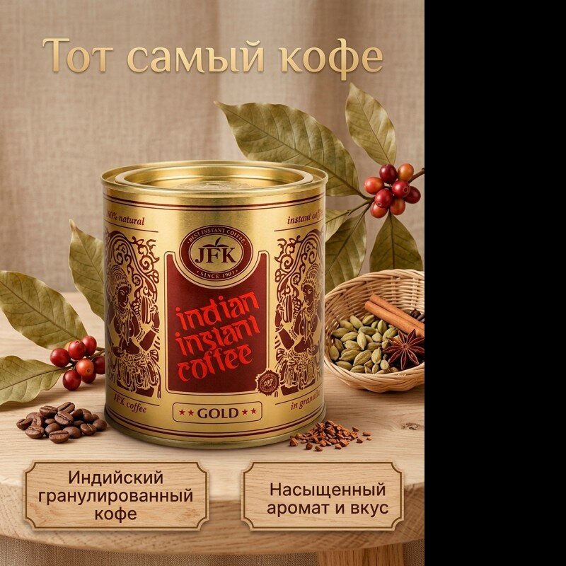 Кофе индийский гранулированный Голд (Indian Instant Coffee Gold JFK), 200 грамм