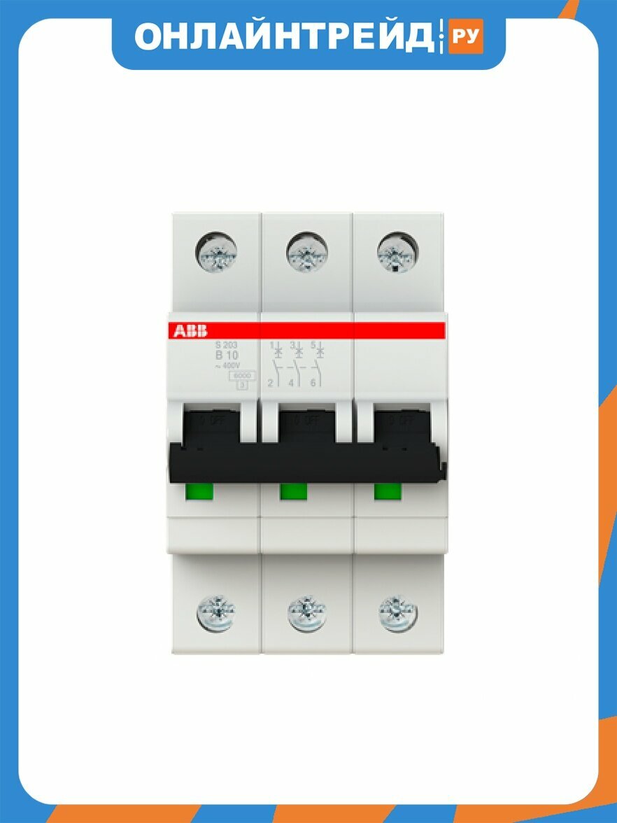 Автоматический выключатель Abb 3P B 10А 6кА S203 B10, 2CDS253001R0105