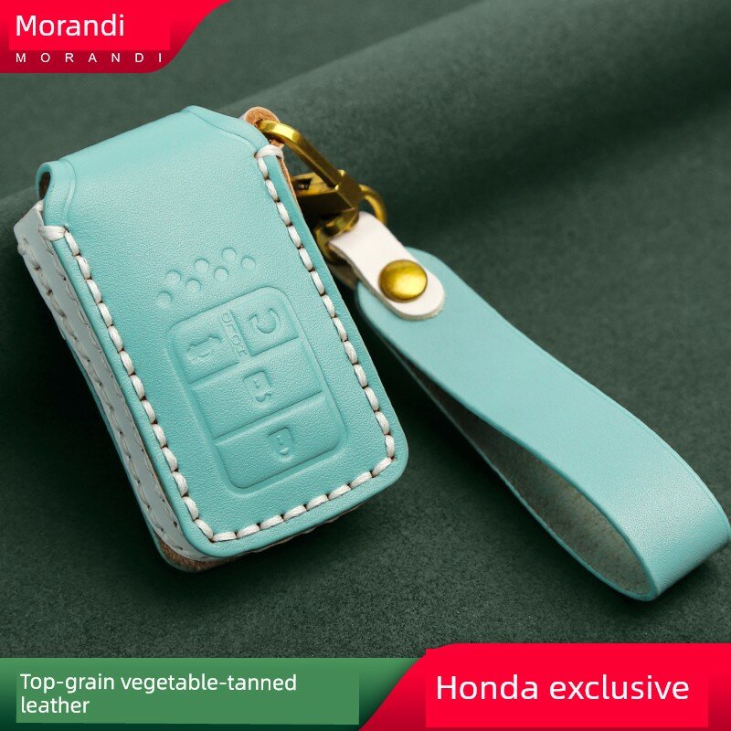 Кожаный держатель для ключей Honda 4-кнопочных с ключеном, голубой цвет озера - свежий и элегантный аксессуар