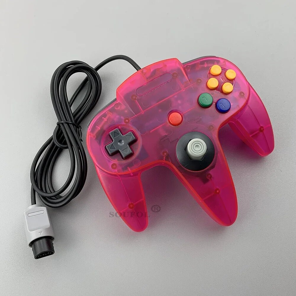 Проводной геймпад Nintendo 64, фиолетовый, Transparent Pink