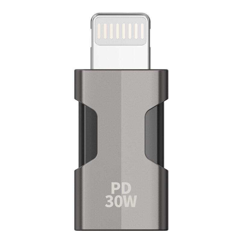 Серый адаптер Type-C к Apple OTG с функцией быстрой зарядки PD 30 Вт и передачи данных