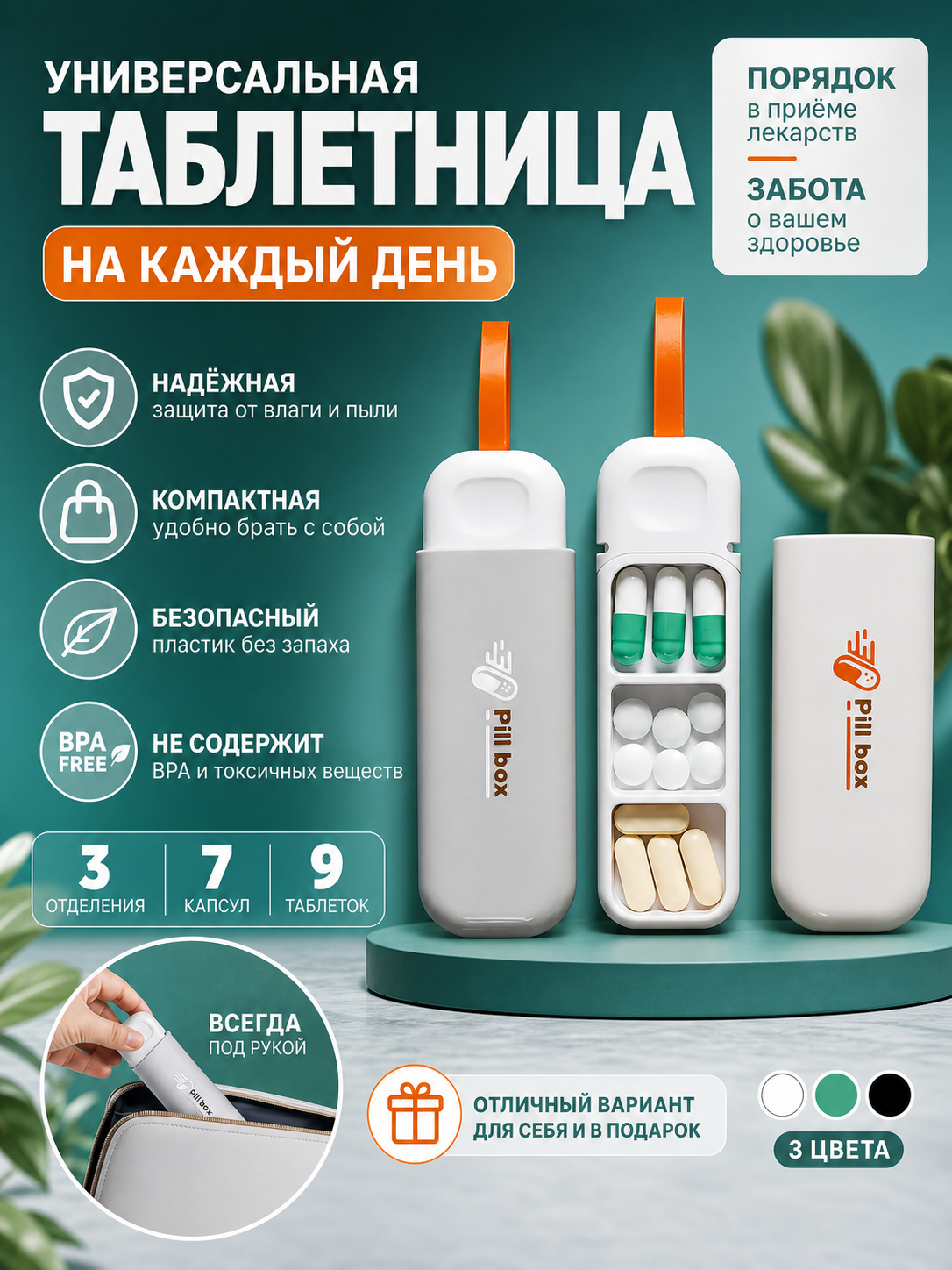 Контейнер для хранения, таблетница, кейс для таблеток, органайзер для лекарств