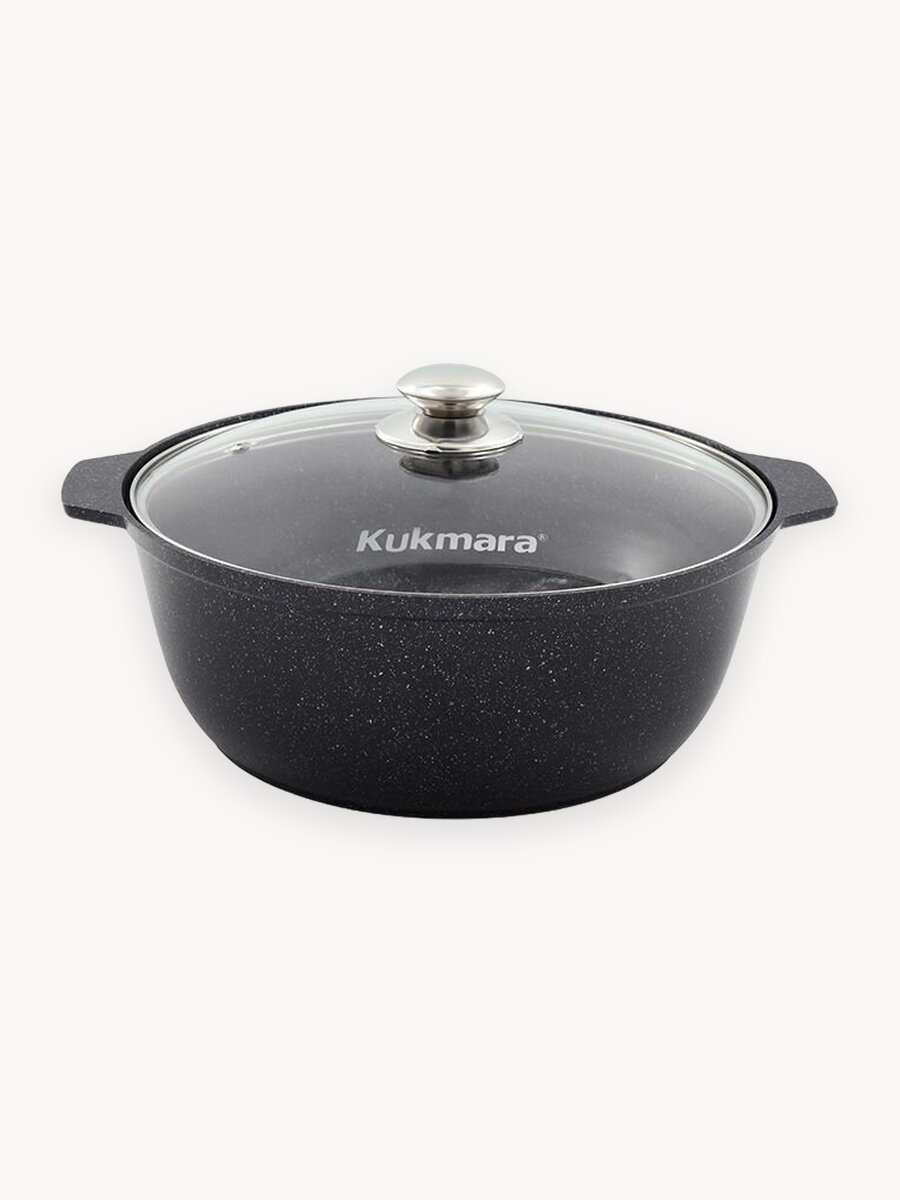 Кастрюля-жаровня 5л диаметром 28см со стеклянной крышкой, АП (темный мрамор)