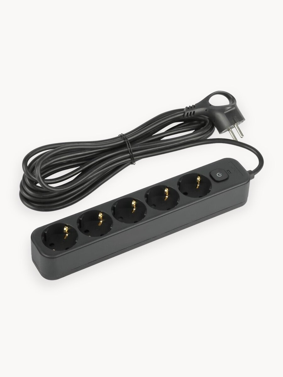 Сетевой фильтр Intro SFE550-B с базовой защитой с заземлением с выключателем 5 розеток 5м 10А черный / удлинитель сетевой 5м