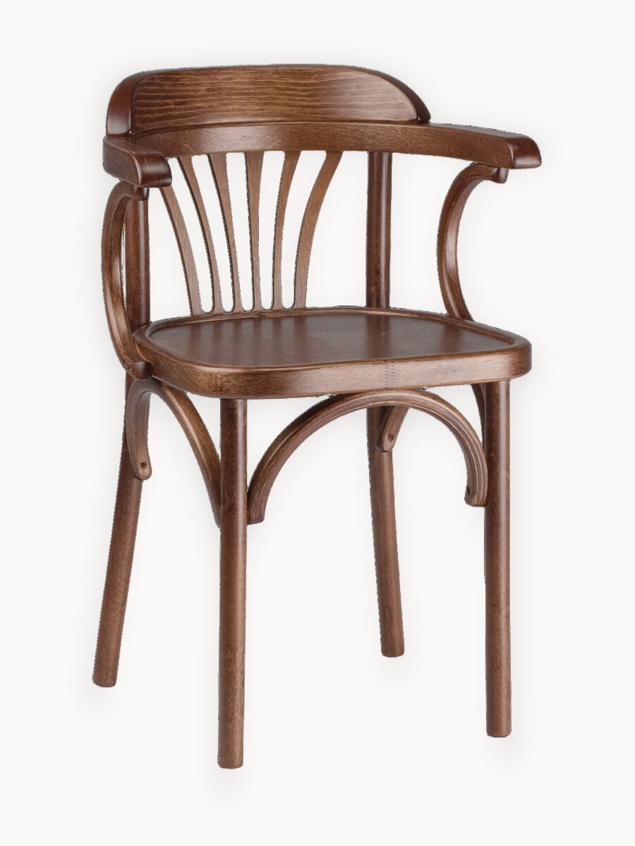 Деревянный стул Венский средний тон с твердым сиденьем, дуги назад