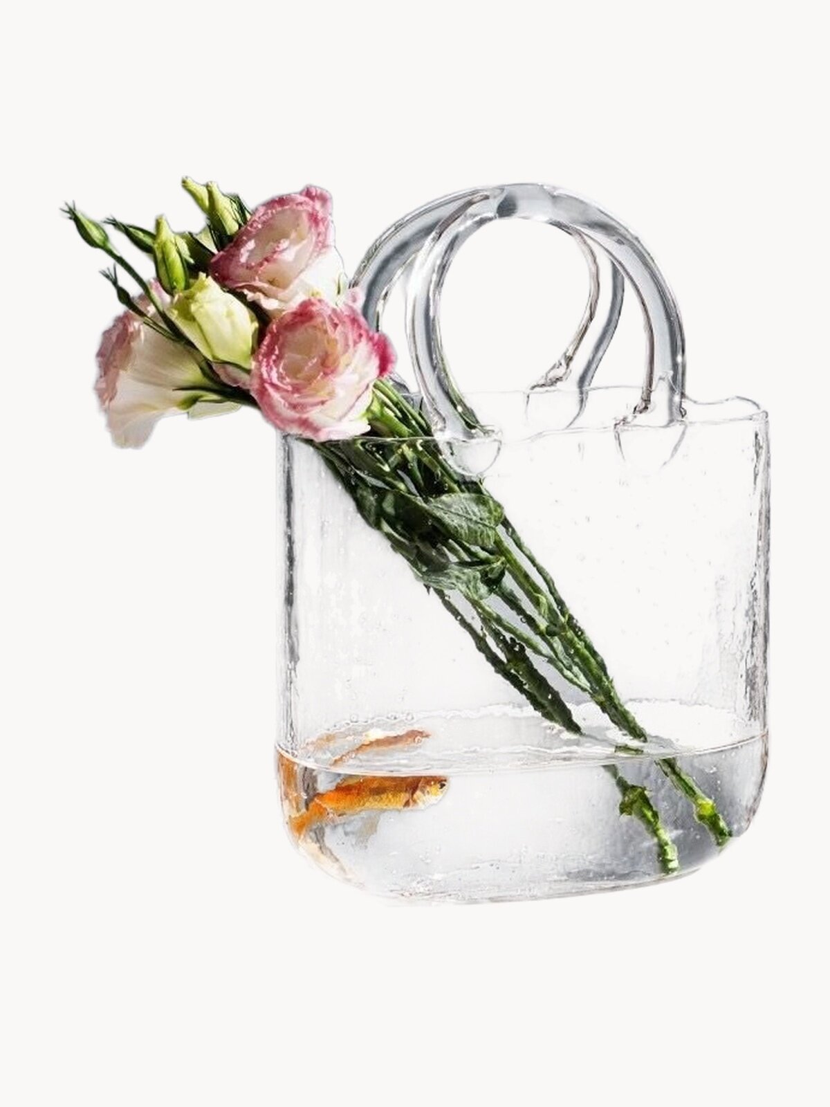 Сумка-ваза, настольная, с прозрачной ручкой, из стекла, 27x20 см, 1 шт