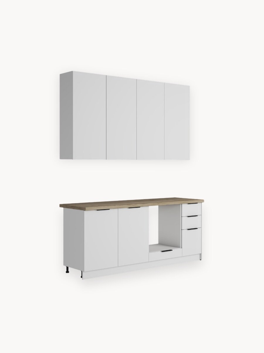 Кухня Homa МК стиль 200x60x25 см, ЛДСП, Белый шагрень, МК стиль, столешница 38 мм