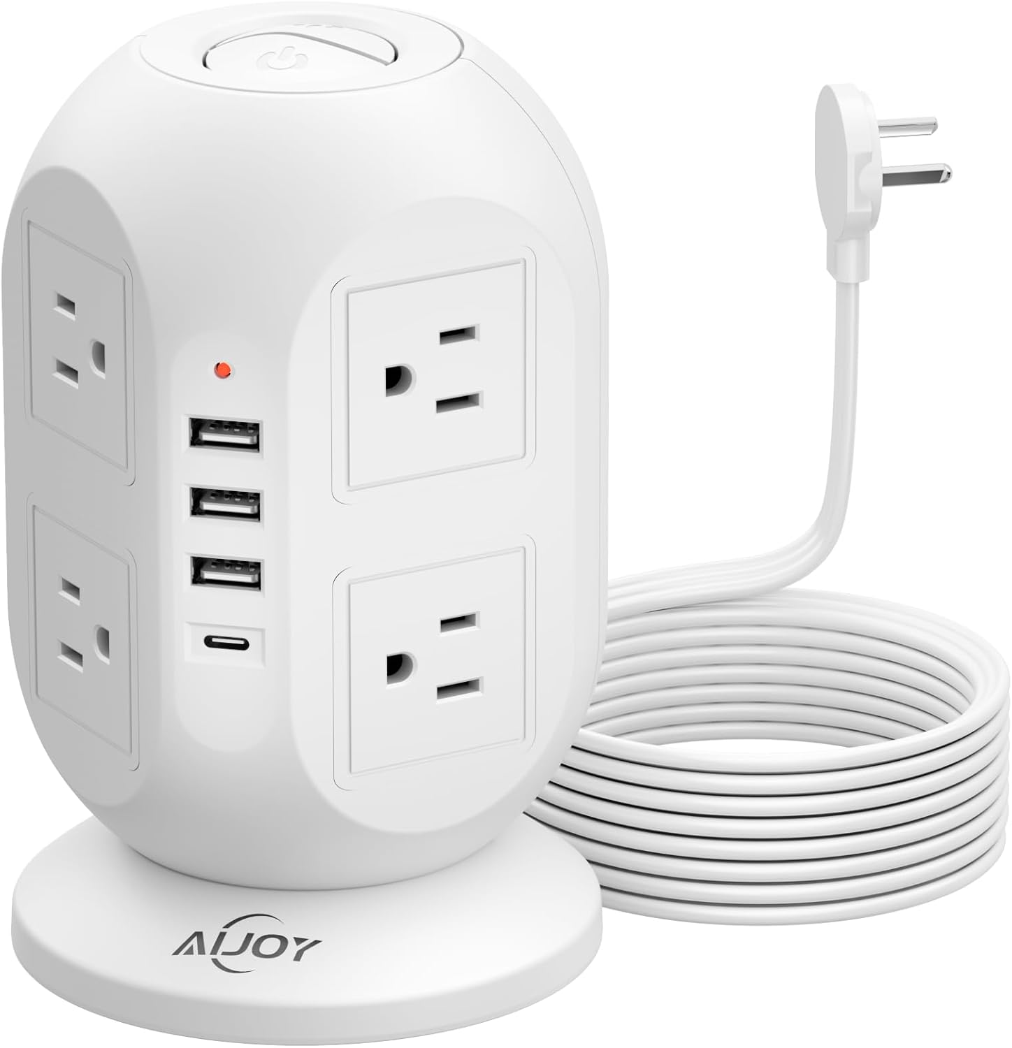 Розетка-удлинитель AiJoy с защитой от перенапряжения, 8 розеток, 4 -порта (1 USB-C), плоский длиной 10 футов с несколькими розетками, зарядная станция с от для дом