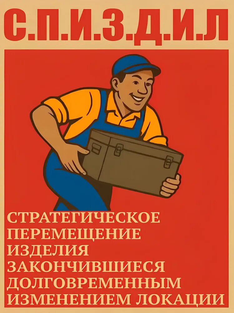 Советский плакат 'С. П. И. З. Д. И. Л.' с рабочим, сатирический стиль, Декоративная табличка 30х20 см