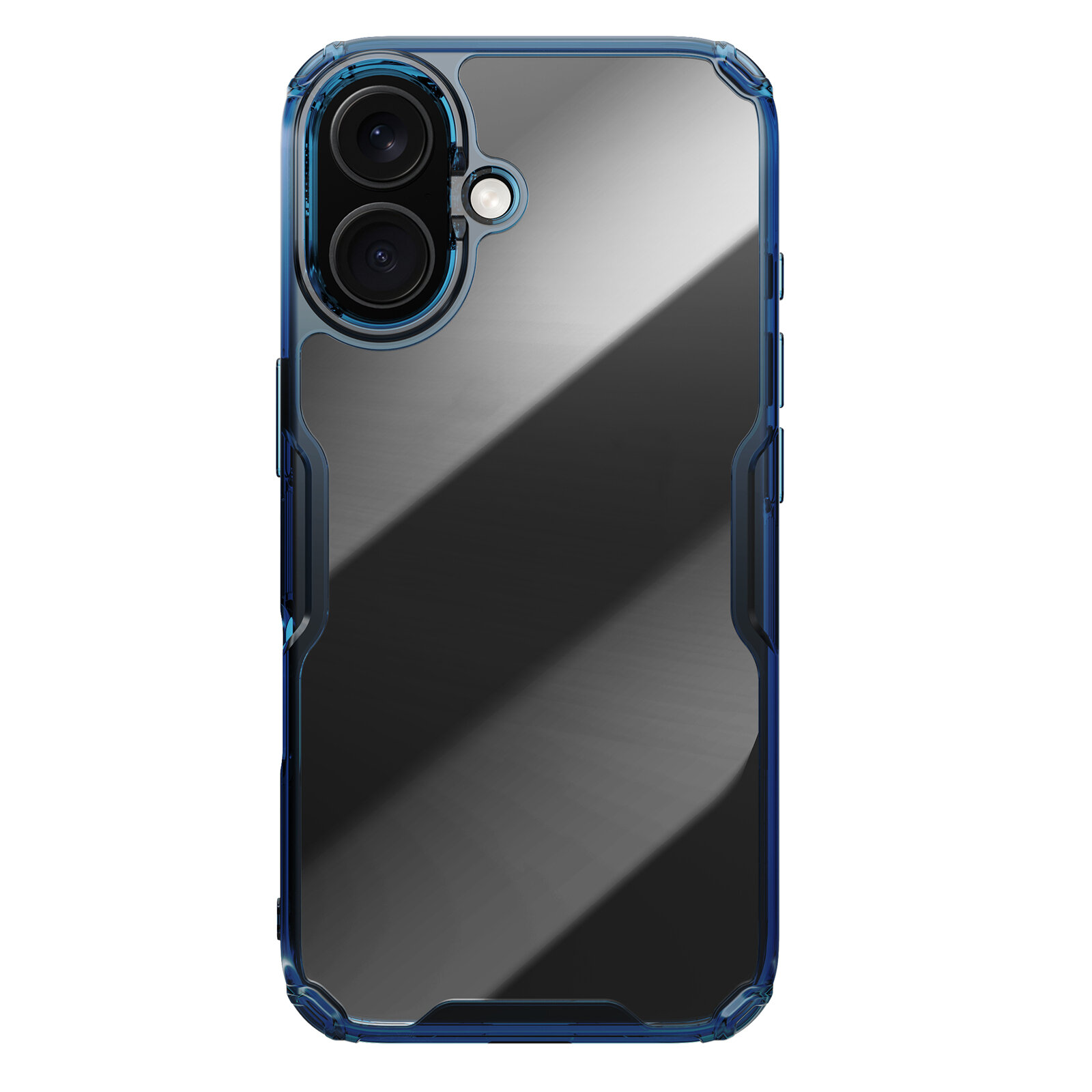 Прозрачный чехол с мягкими синими боковыми рамками от Nillkin для iPhone 16, серия Nature TPU Pro Case