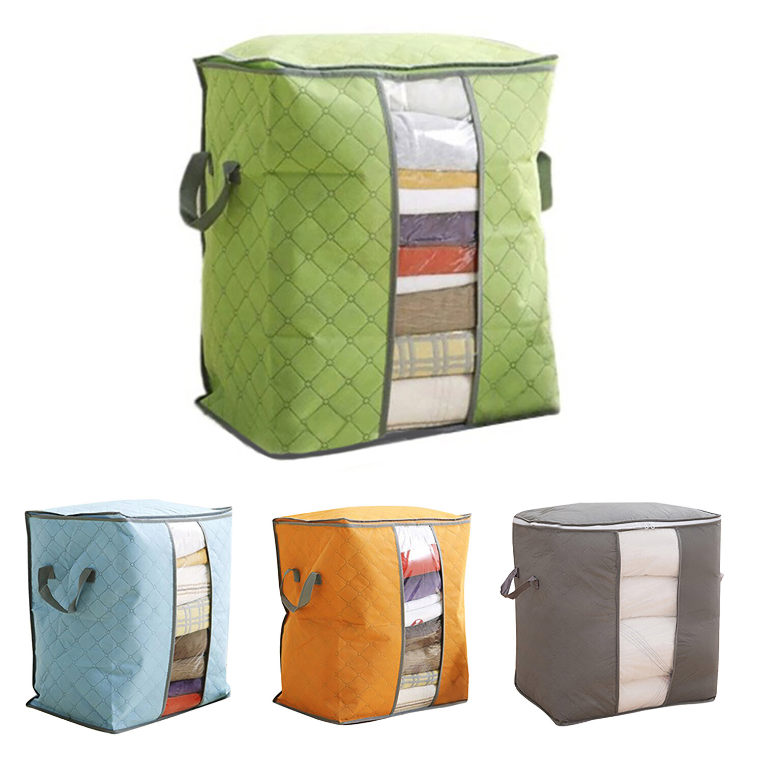 Сумка для хранения из нетканого материала с стежком, большая вместимость, многофункциональная, пылезащищенная, влагоустойчивая, из бамбукового волокна, для одежды, подушек, цвет: Зеленый/Оранжевый/Синий/Серый, размер: 50*48*28 см, вес: 112 г, 1 шт.
