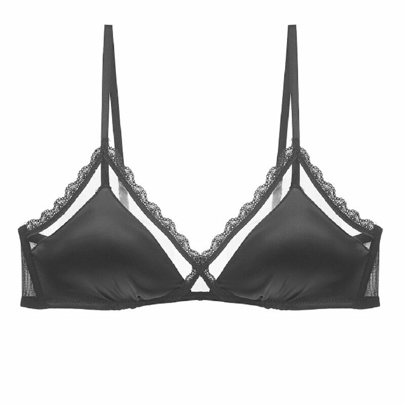 Летний бюстгальтер во французском стиле с тонкими треугольными чашечками, гладким кружевом, без косточек, с эффектом пуш-ап, сексуальный комплект нижнего белья для небольшой груди. Черный бюстгальтер.