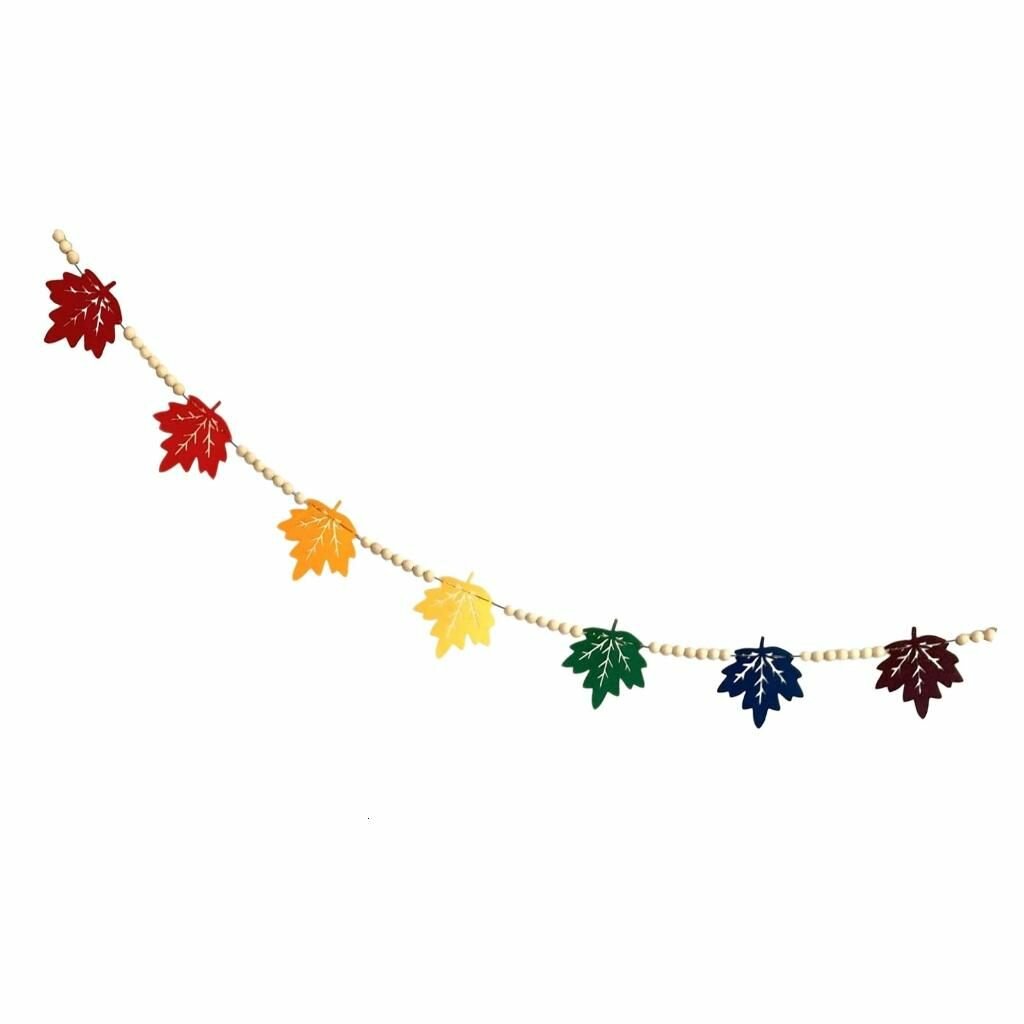 Флаг из фетра с листьями и деревянными бусинами, - A003