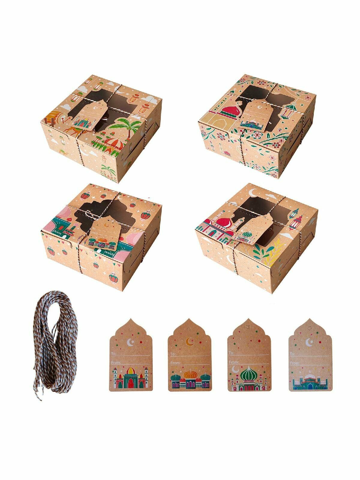 8шт Исламских подарочных коробок на Ид Элегантная коробка для упаковки конфет из крафт-бумаги