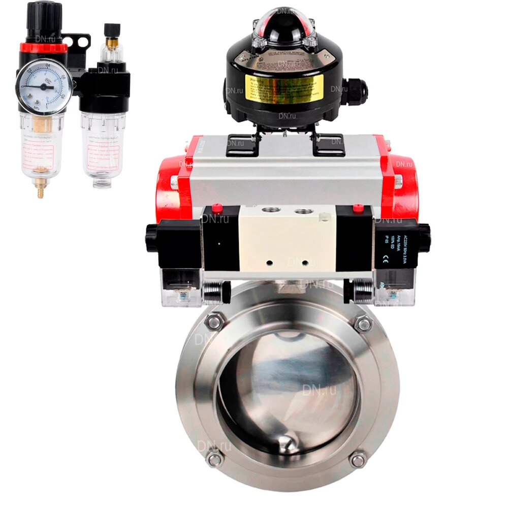 Затвор DN.ru 304-304-Sil-2W-W-H Ду20 Ру10 с пн. прив. DA-052, пн. распред. PND1-T10-220VAC, БКВ LSB-510 и БПВ