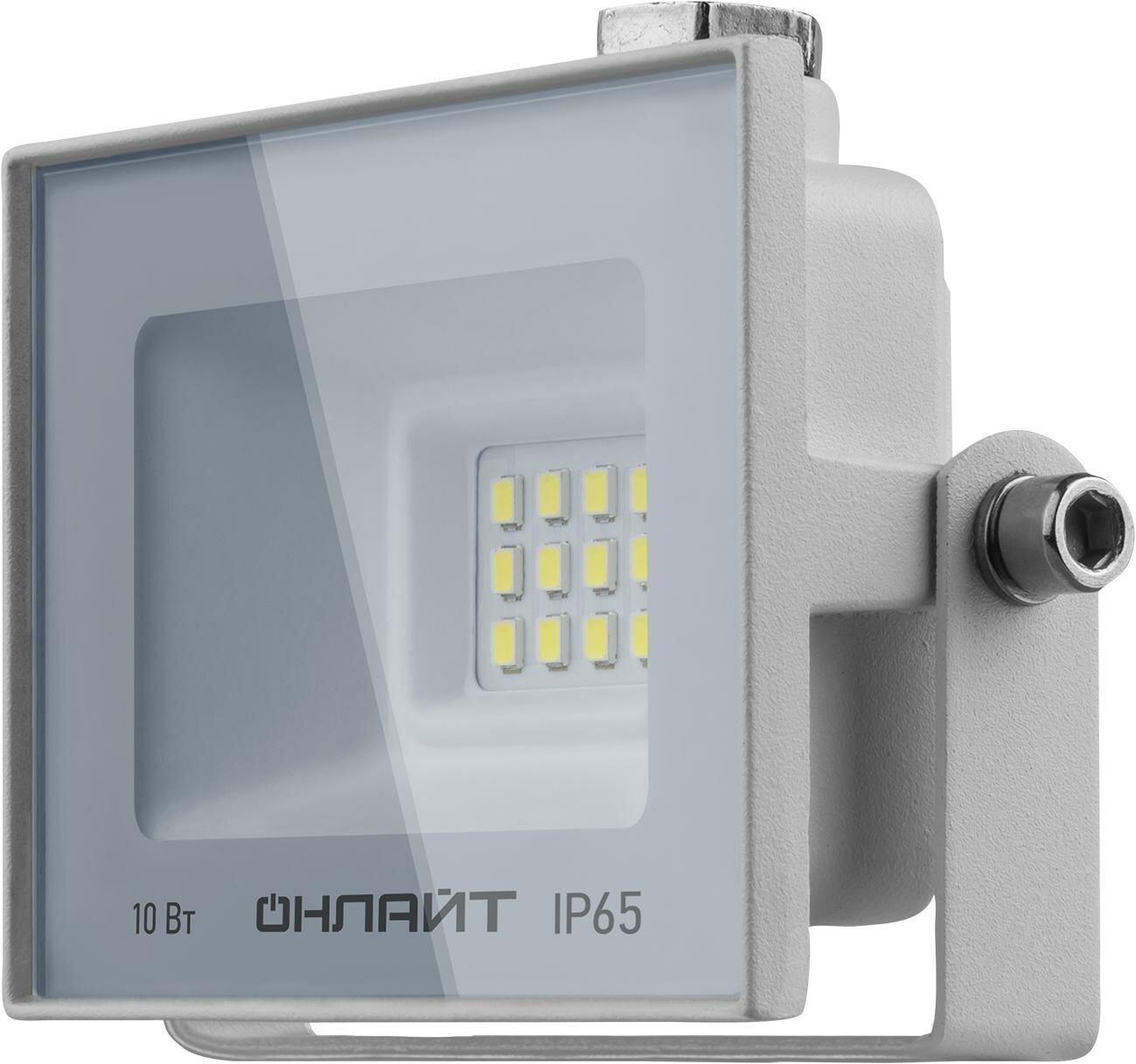 Прожектор светодиодный онлайт мощность 10 Вт, цветовая температура 4000 К, степень защиты IP65, уличный, белый корпус