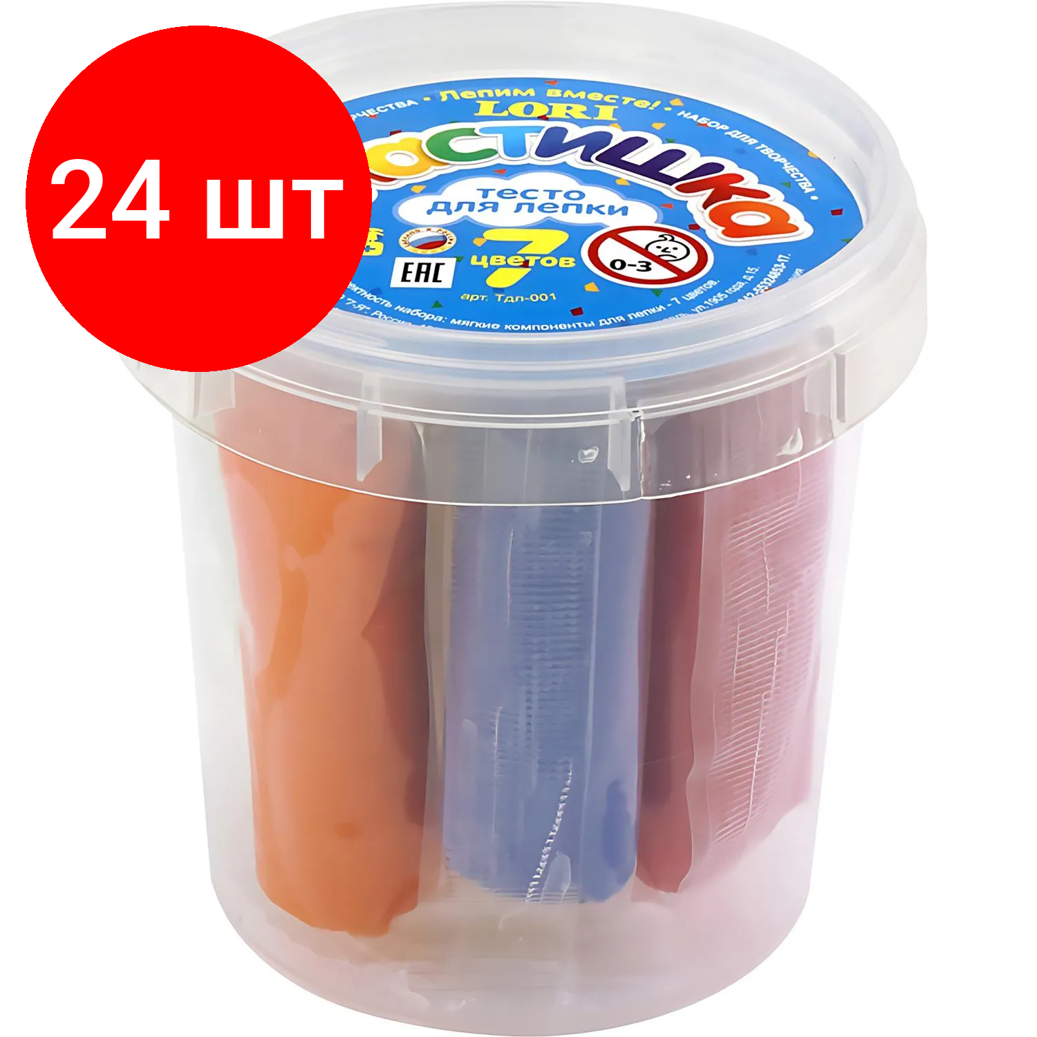 Комплект 24 упаковок, Набор для лепки, тесто Lori Пластишка, 7цв. по 12 гр, Тдл-001