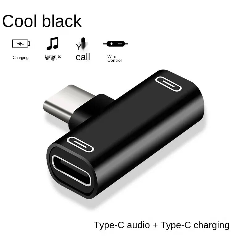 10 шт. Новинка: Разветвитель USB-C 2-в-1, адаптер-конвертер с разъема Type-C (штекер) на два разъема Type-C (гнездо) для наушников и зарядки черный