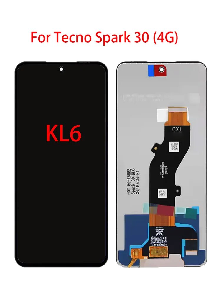 Дисплей на Tecno Spark 30 4G, KL6 в сборе с тачскрином Черны