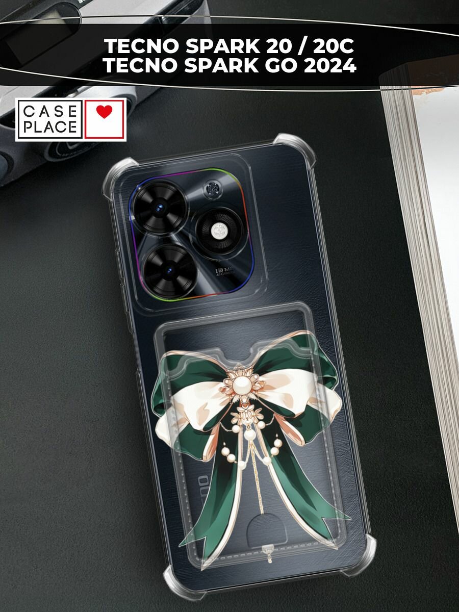 Чехол на Tecno Spark Go 2024/Spark 20C (Текно Спарк Го 2024/Спарк 20C) с картой и принтом Зеленый бант