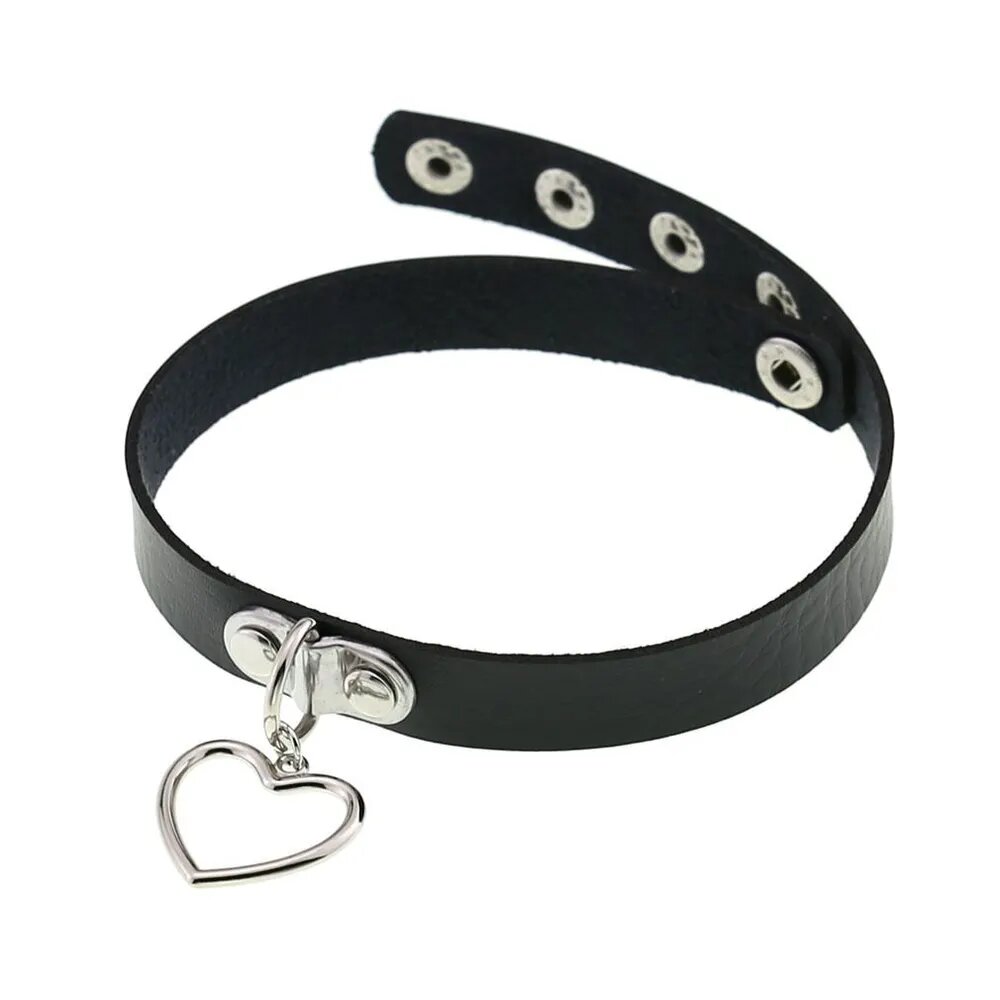 Чокер-ошейник "Сердечко", для БДСМ-игр, черный, искусственная кожа, застежка-кнопка, 40 см, ролевые игры