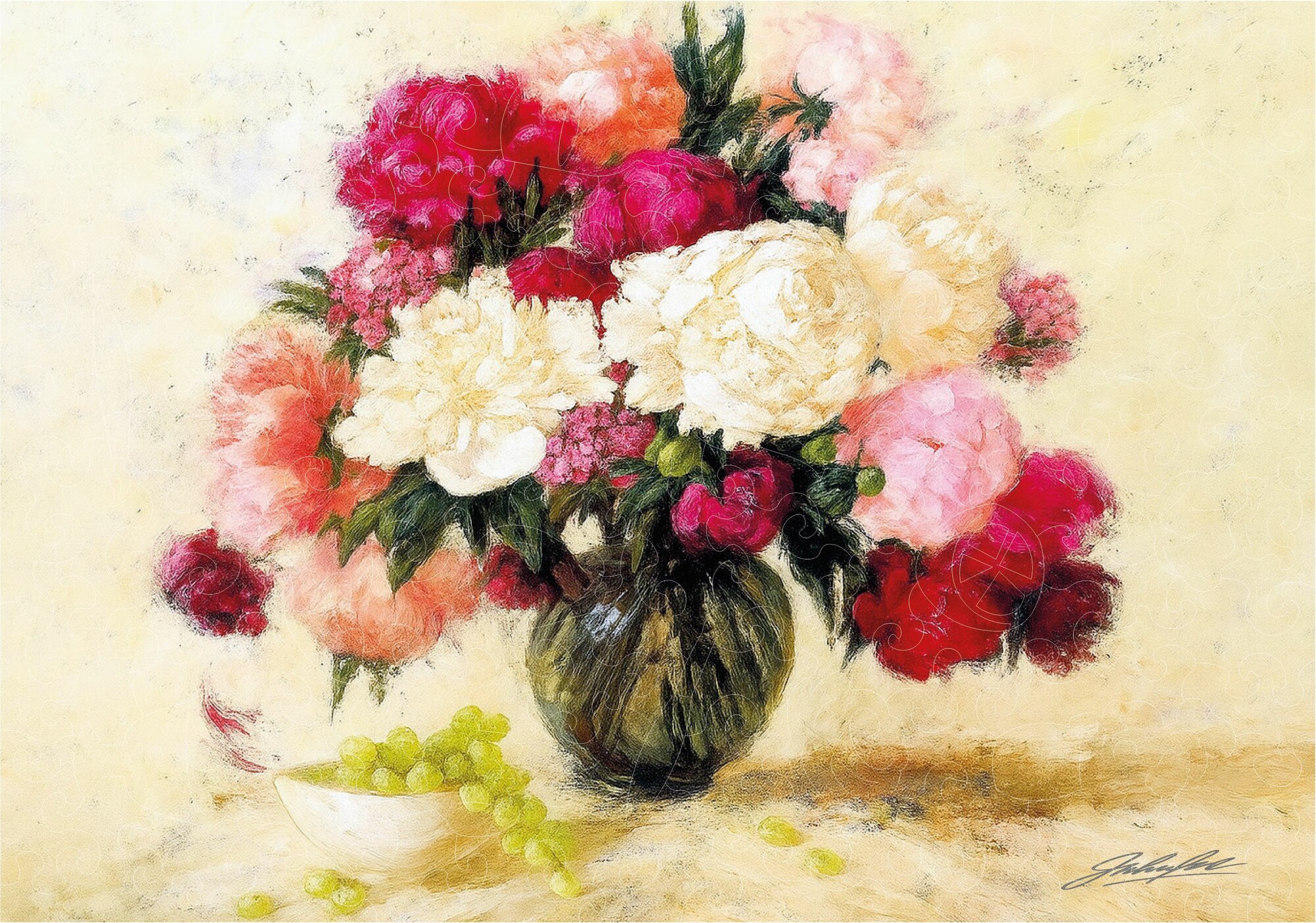 Пазл деревянный "Роскошный букет пионов", натюрморт, 120 фигурных деталей, А4 схема сборки, Пазлбург