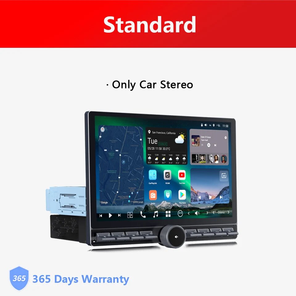 12,95-дюймовая 1-DIN автомагнитола на Android 13 с большим экраном и кнопочным управлением, Standard