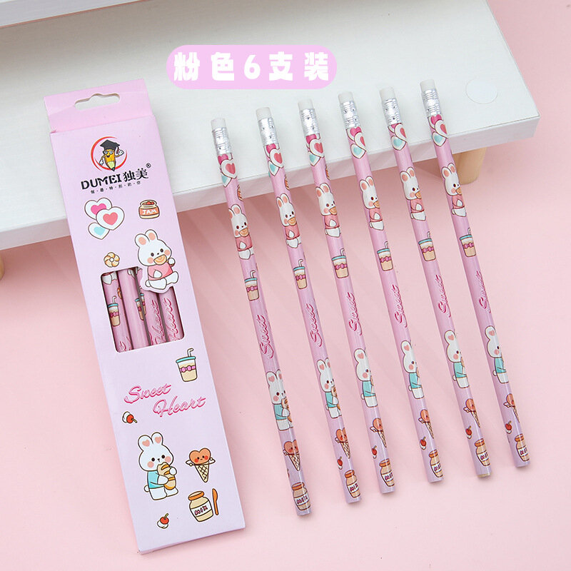 2025 Набор детских карандашей с мультяшным дизайном/6 милых карандашей для детского сада и начальной школы, специальные высококачественные учебные принадлежности HB