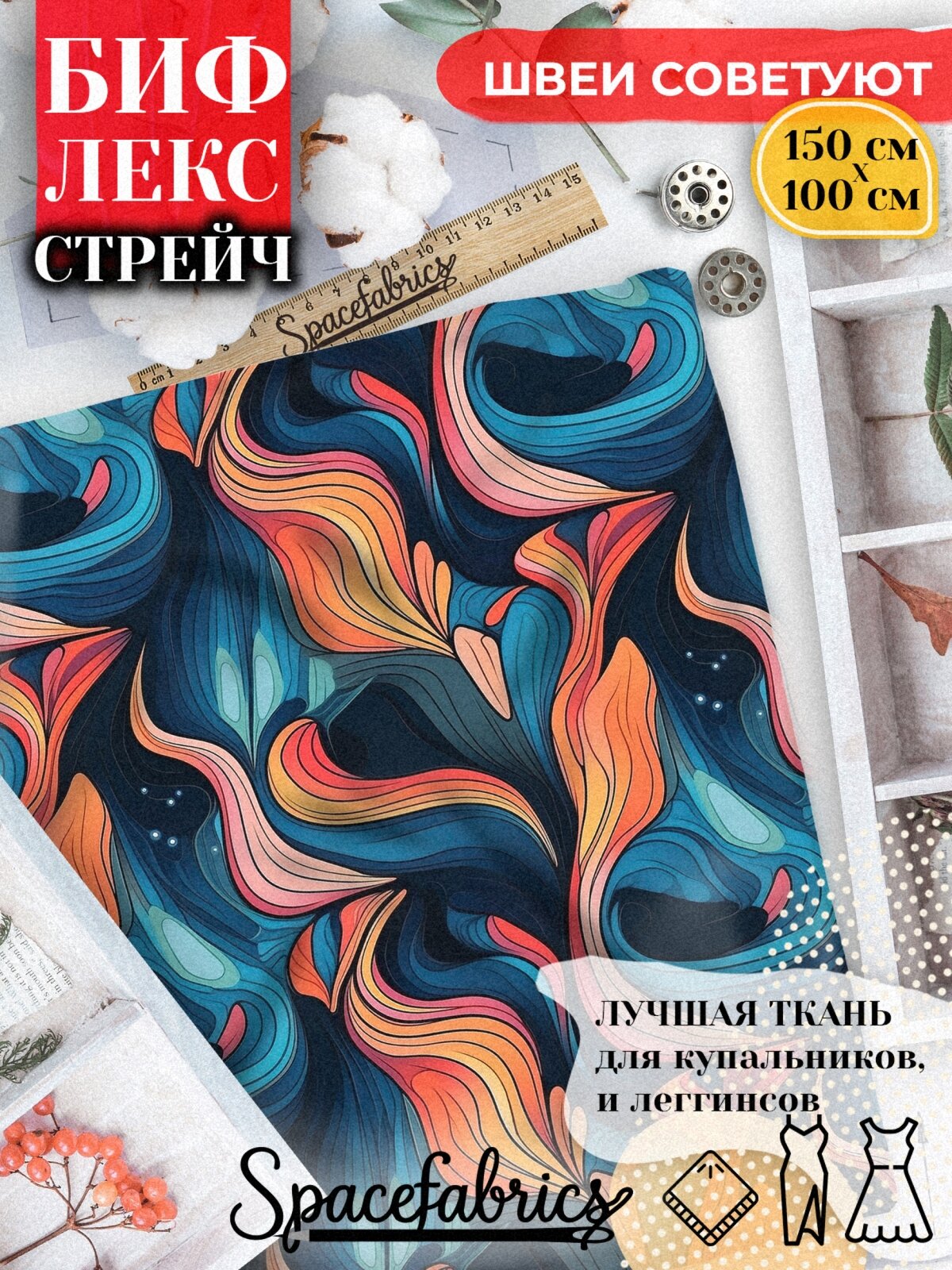 Бифлекс ткань для шитья и рукоделия, 240 г/м2, отрез 150х100 см, трикотажная стрейч ткань с принтом