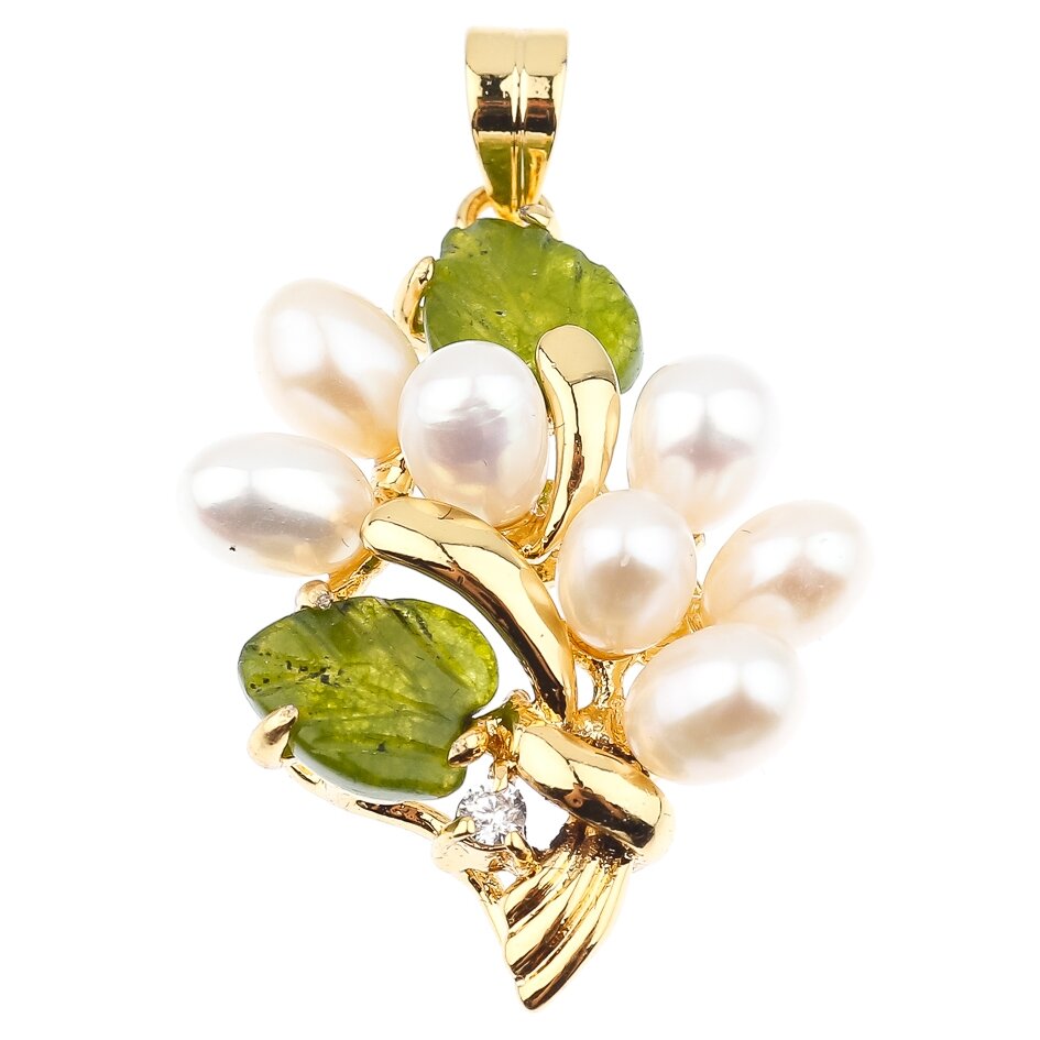 Подвеска Lotus Jewelry, жемчуг культивированный, нефрит
