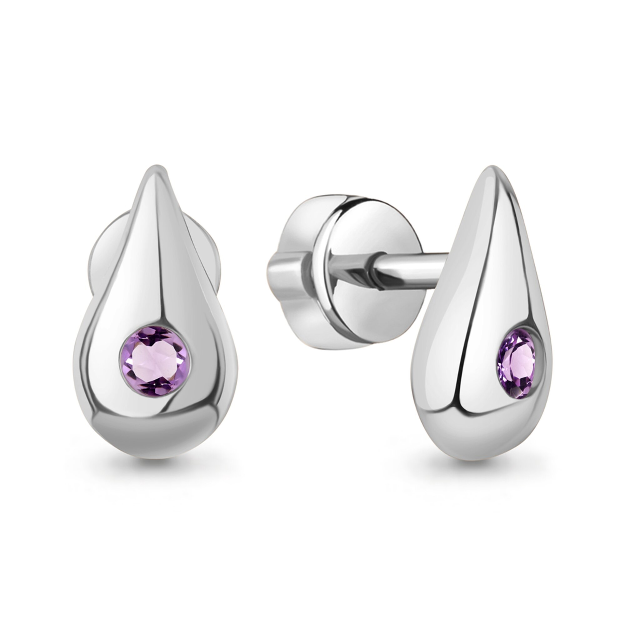 Серьги, серебро, 925 проба, родирование, аметист