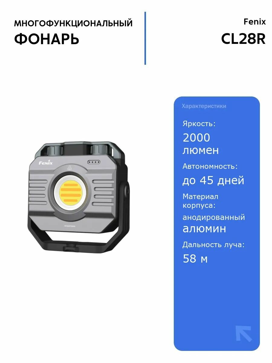 Фонарь Fenix CL28R, 2000 Lumen, Powerbank, для наружного освещения, с регулировкой температуры света и длительной автономностью