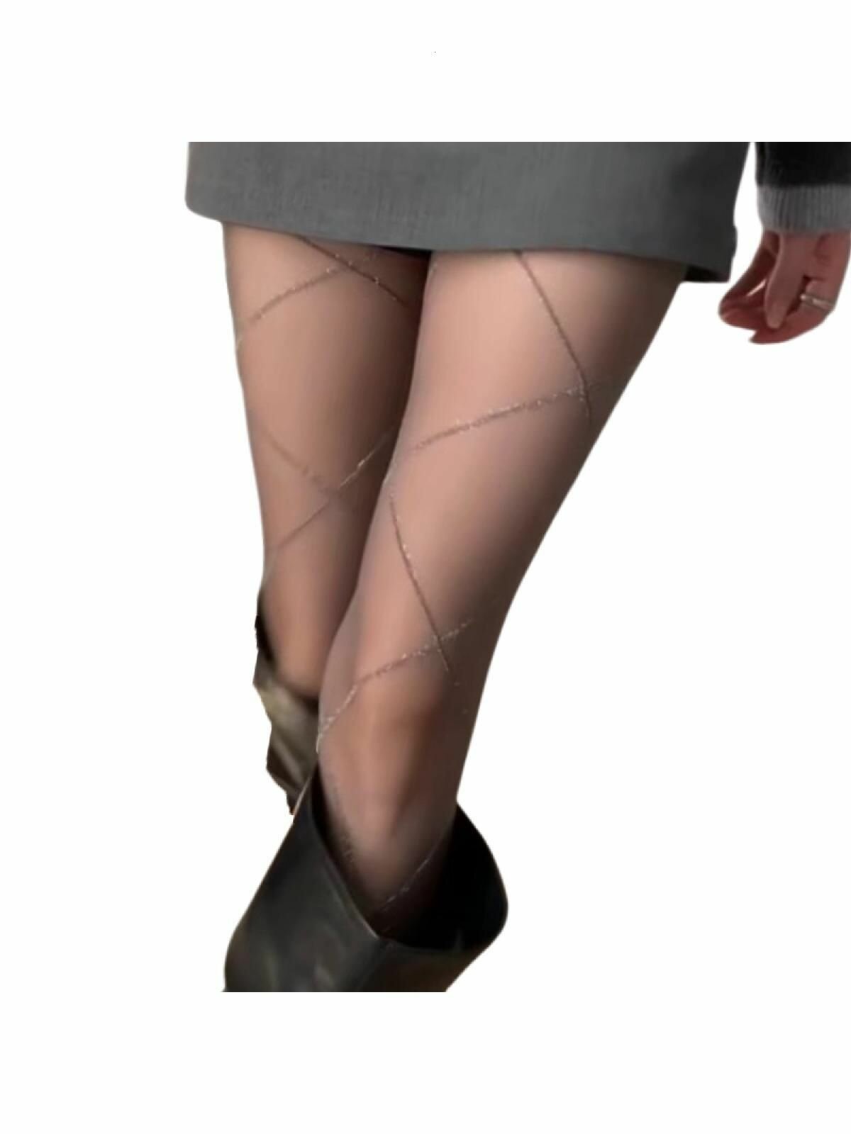 Блестящие нейлоновые колготки с ромбовидным узором, Черный