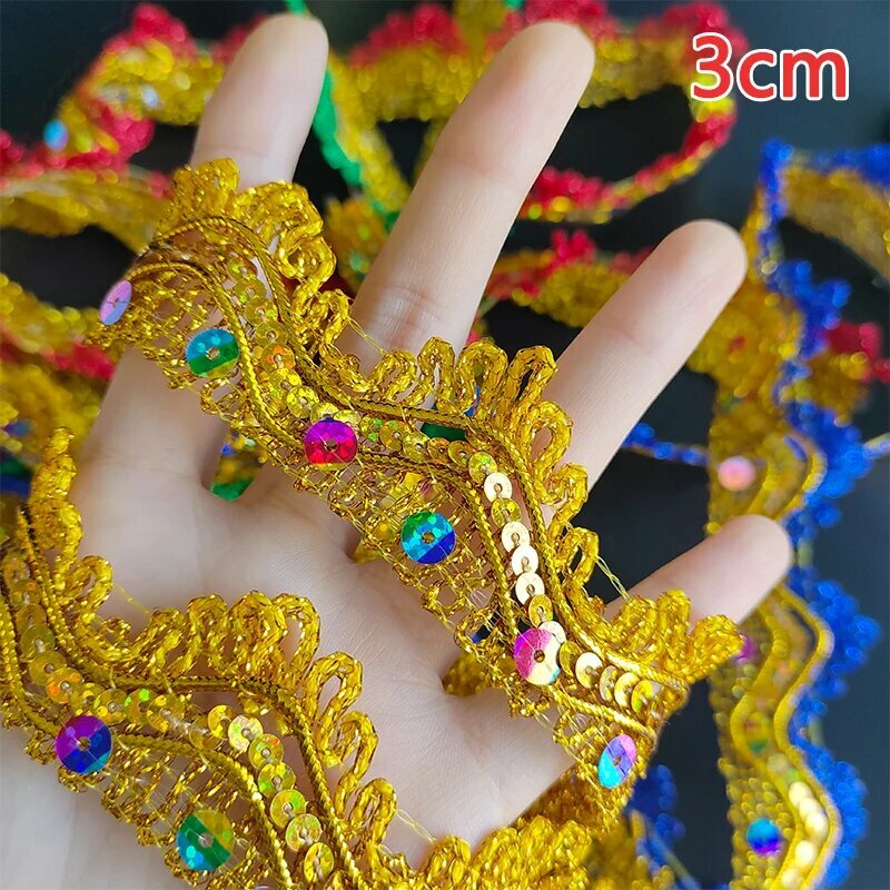 Кружевная лента с золотой нитью, красный, синий, зеленый, 2 метра H156d083-330, 3yards