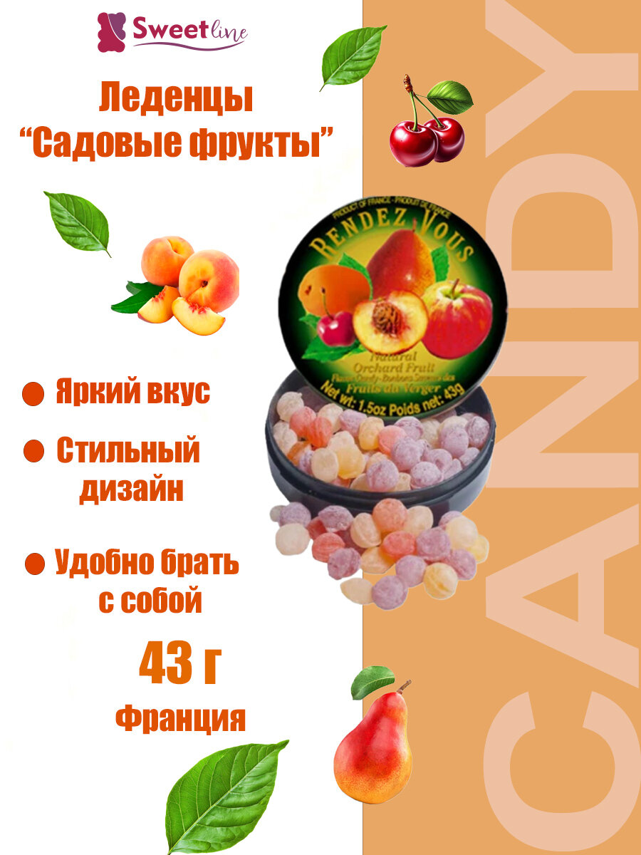 Леденцы Rendez Vous "Садовые Фрукты", со вкусом, 43г, жестяная баночка