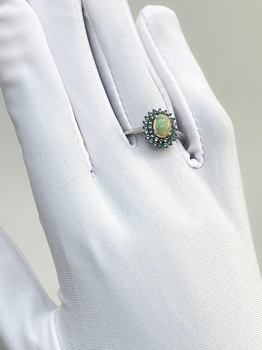 Кольцо, серебро, 925 проба, опал, сапфир