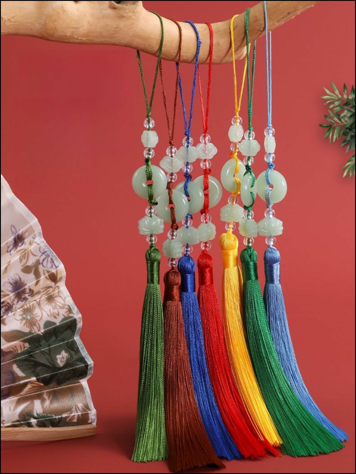 Китайский традиционный кулон "Мир и благополучие" с кистями (подвеска для ханьфу, ципао, автомобиля, фонарика)