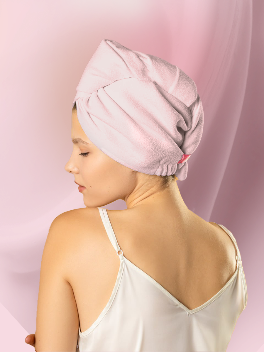 Полотенце для волос, Тюрбан для волос, Чалма, Микрофибра, 30x72 см, светло-розовое