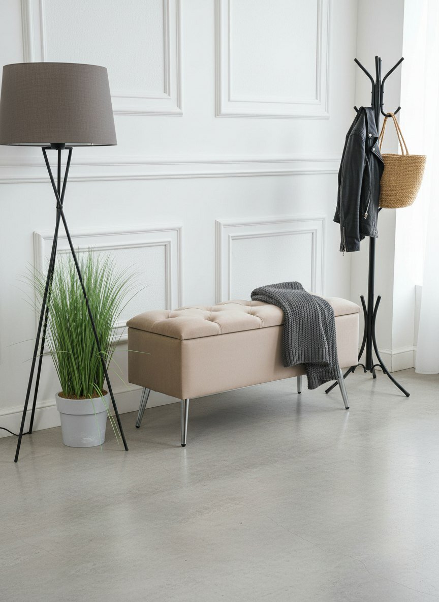 Пуф-банкетка Дэрия на металлических ножках с ящиком, для спальни/прихожей/гостиной, 99х36х48