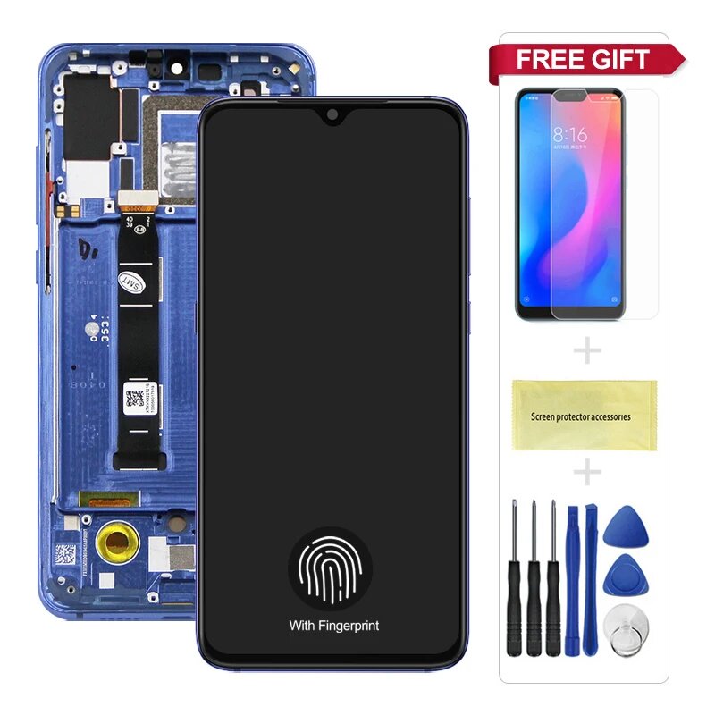 ЖК-дисплей 6,39 дюйма Super AMOLED для XIAOMI Mi 9, сенсорный экран, запасные AMOLED Blue Frame