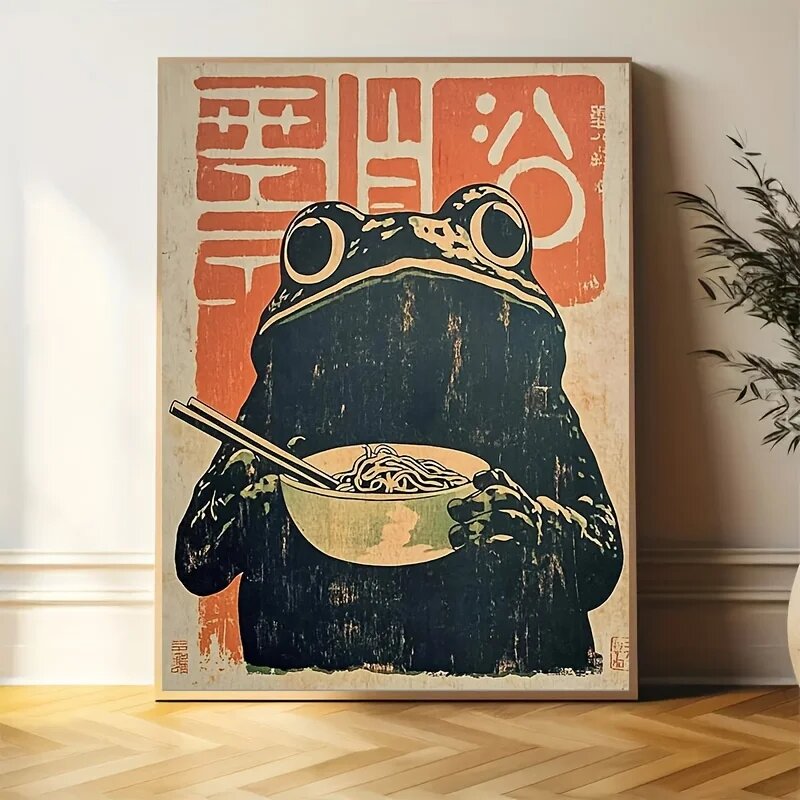Печать на холсте лягушка с рамёном