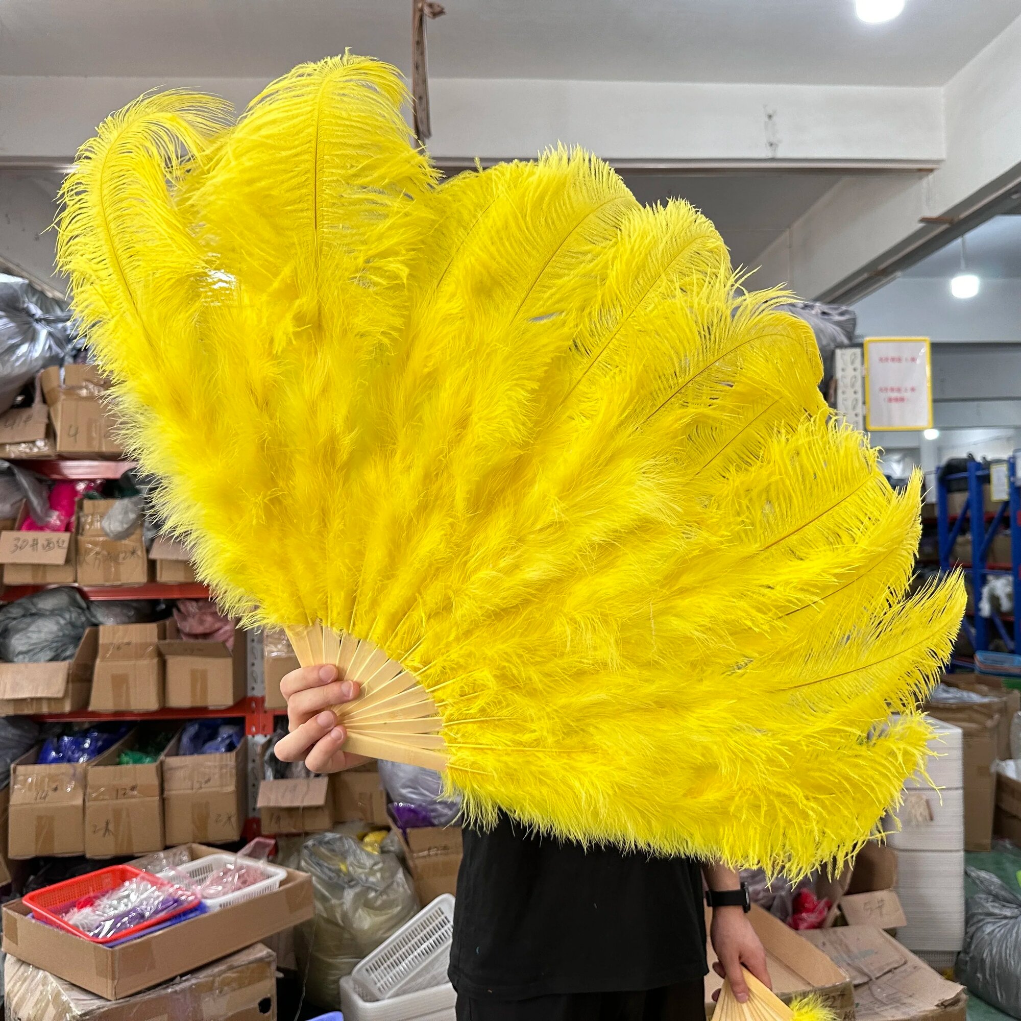 Натуральный веер из страусиных перьев 130 см Желтый, 9 Yellow, 100cm 1PCS left hand