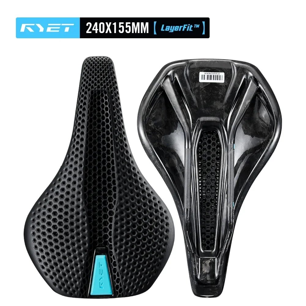RYET 3D печатное полностью карбоновое велосипедное седло 175 г 7x9 мм карбоновые направляющие 240*143 мм 240*155 мм для MTB гравийная дорожная подушка для сиденья велосипеда