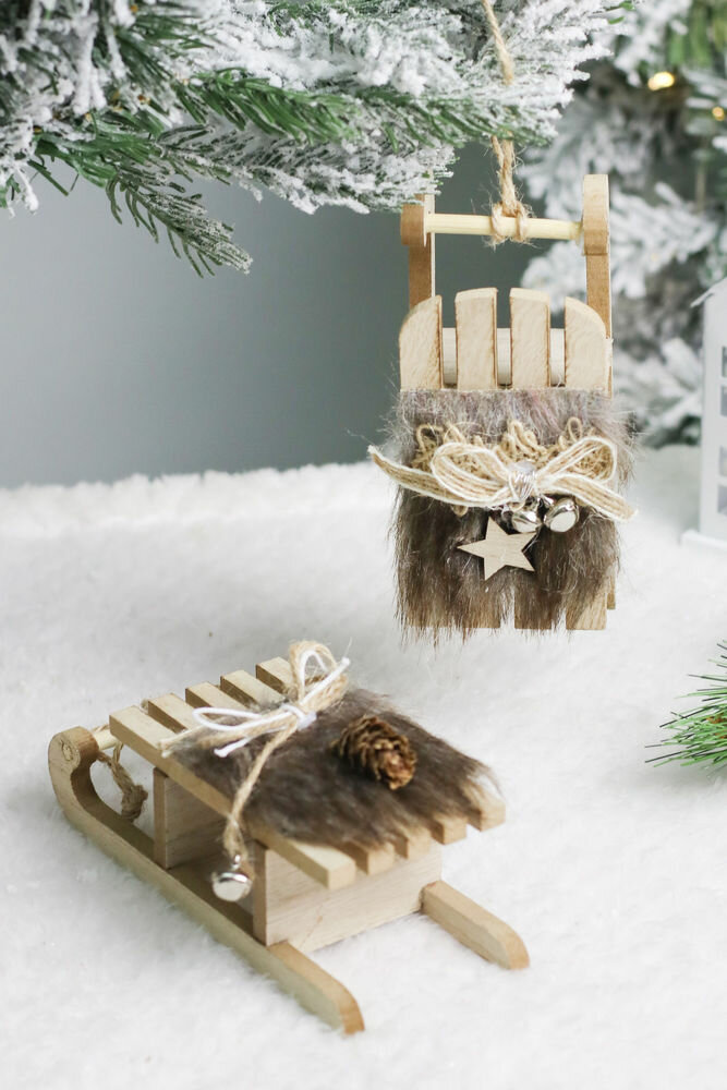 Набор декоративных украшений санки 'зимние традиции', дерево, коричневый, 14 см, 2 шт, Koopman International GR9121200-набор-2